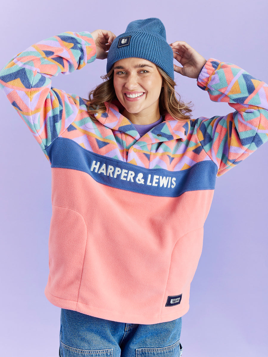 Polar Retro Pattern Popper Neck Fleece Aztec & Coral – Harper & Lewis