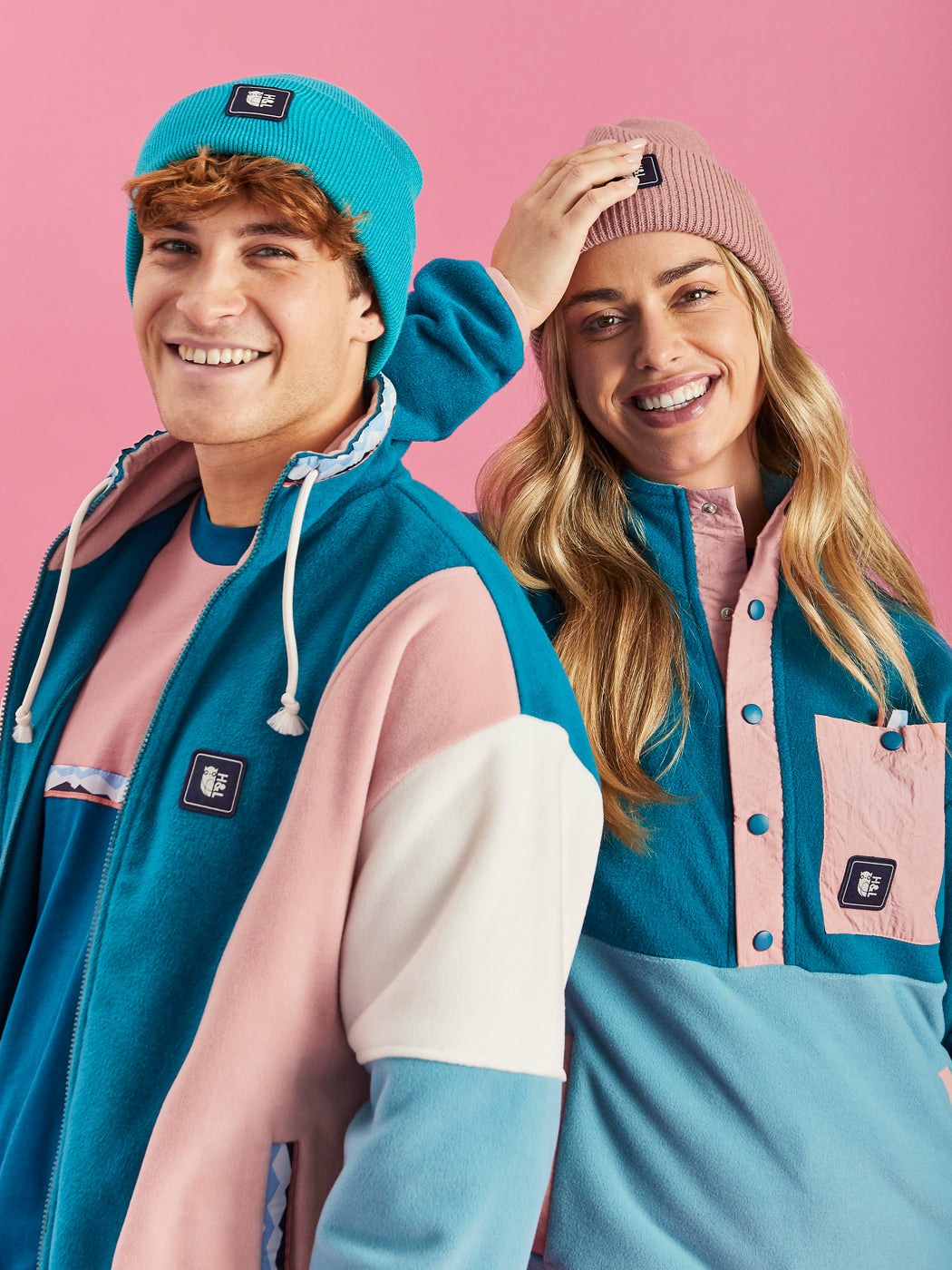 Aries Popper Neck Fleece Teal Green & Steel Blue – Harper & Lewis